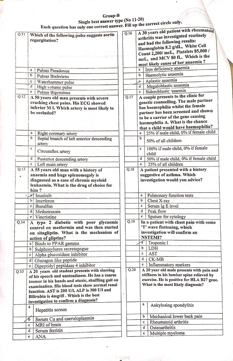 Final Prof Medicine Question(DU) – Nov’19 – Platform | CME