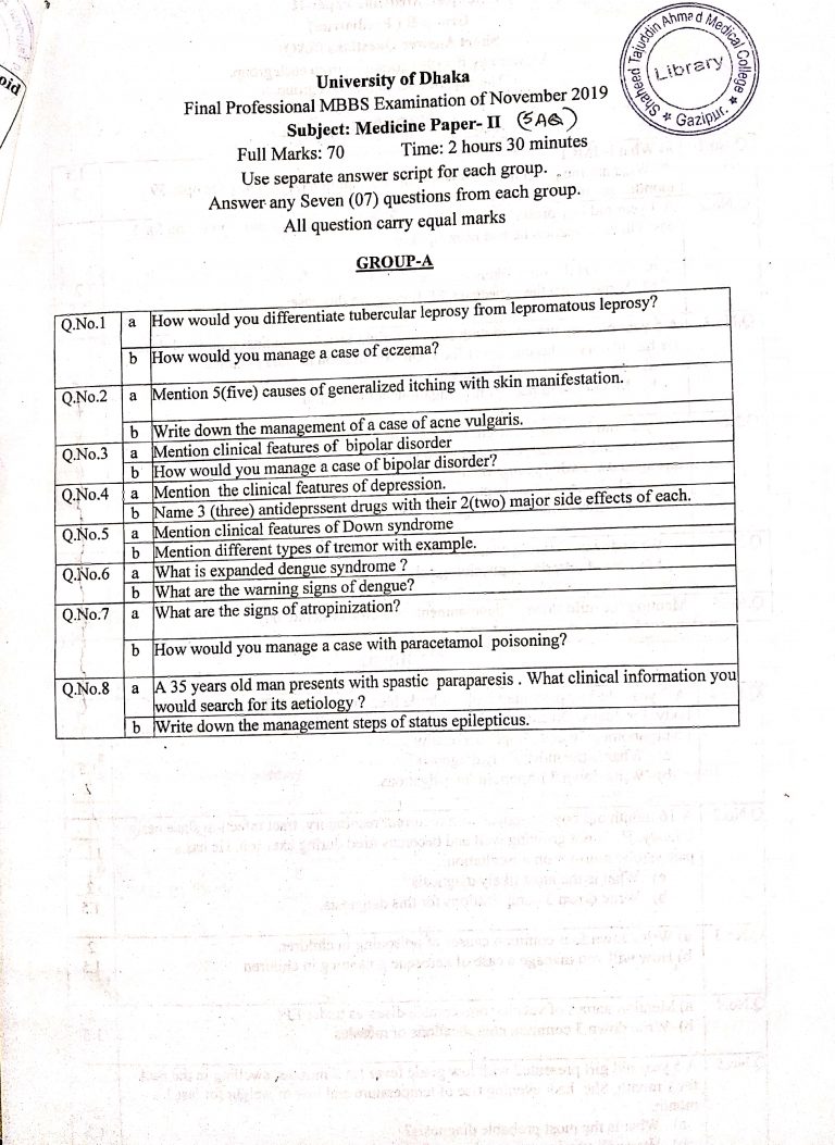 Final Prof Medicine Question(DU) – Nov’19 – Platform | CME